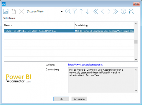 1.1 Voorbereidingen in AccountView - Power BI Connector