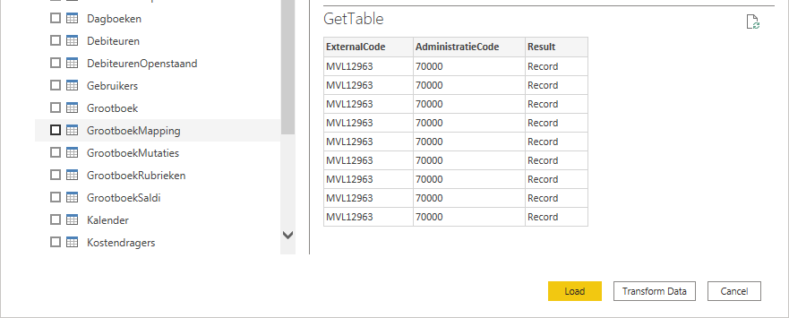 2.3 Functie GetTable - Power BI Connector